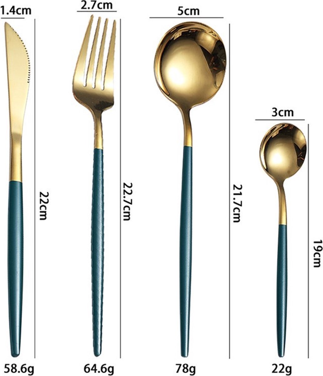 4 dlg luxe bestek - 1 persoons bestek - Cadeau -Goud/Rood ...