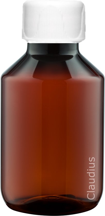 Lege fles 100 ml PET amber - met witte ribbeldop - set van 10 stuks ...