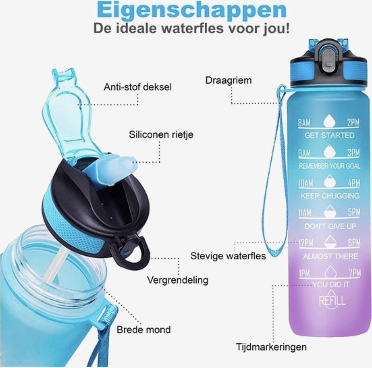 Designed on 45th | Motivatie waterfles | Drinkfles 1 liter | Waterfles ...