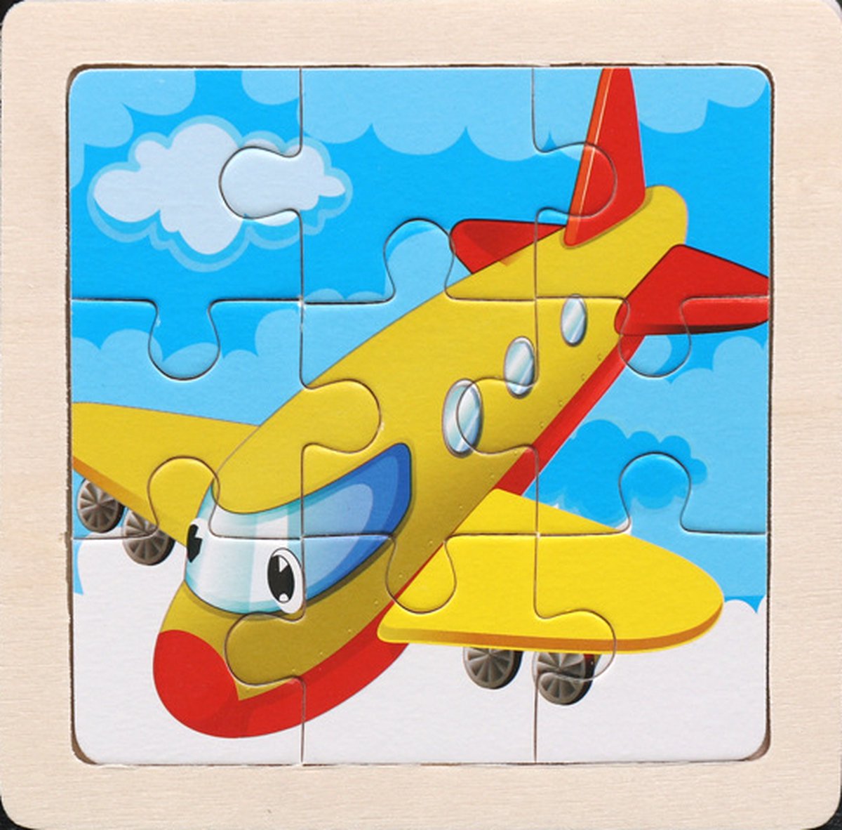 Houten puzzel - Vliegtuig - 9 delig - 11x11 cm - Montessori | bol.com
