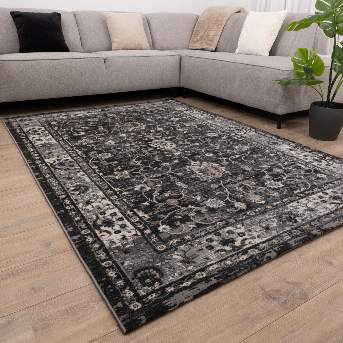 Zwart Tapijt Vintage Design Laagpolig Vloerkleed Koho Impressive ...