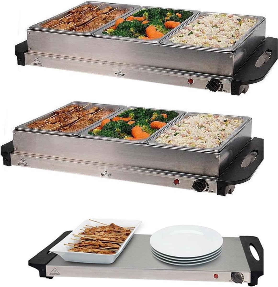 Buffetwarmer SET van 2 - warmhoudplaat RVS 300W 53 x 35 x 10cm | bol.com