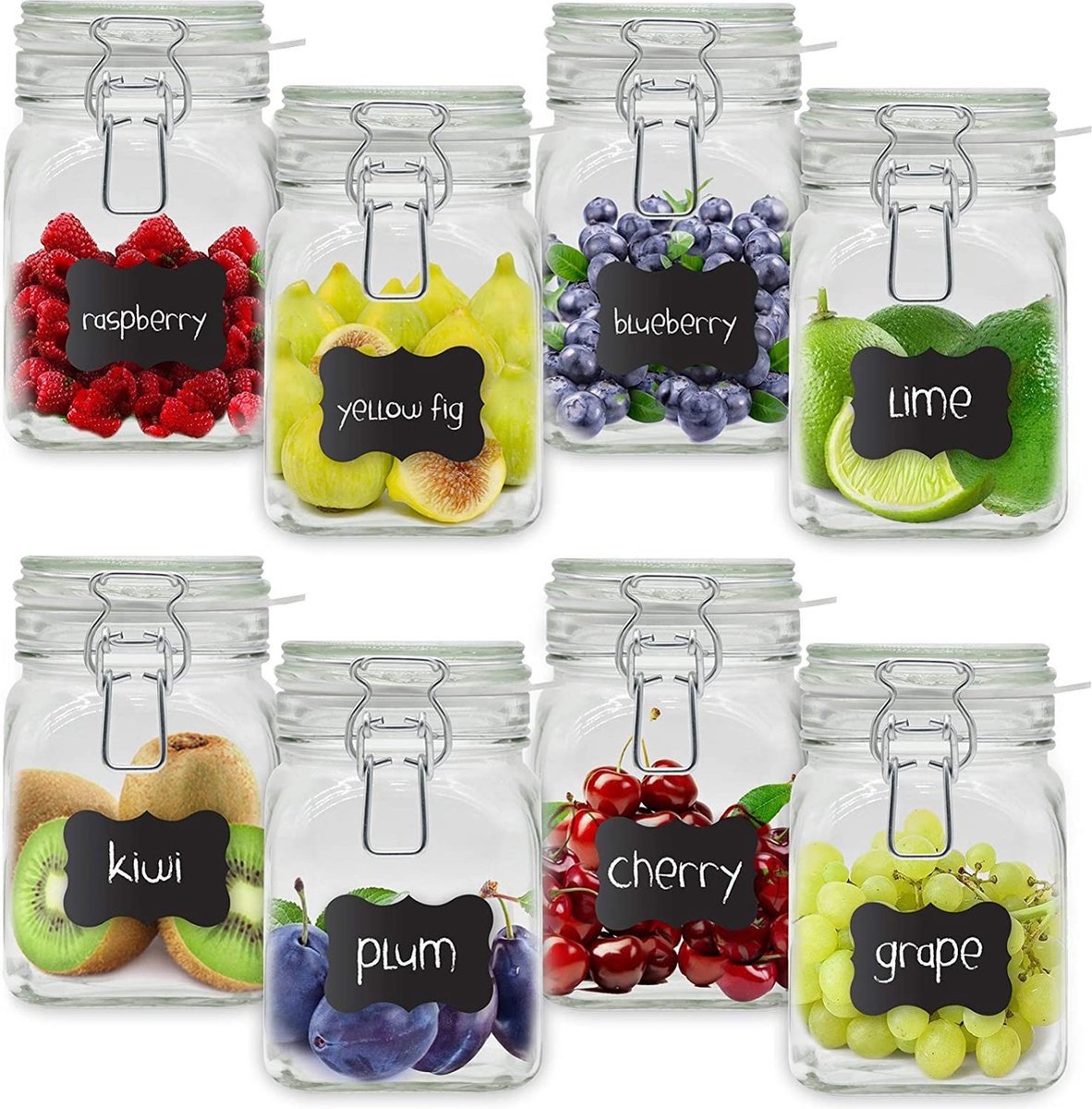 Creative Home 8 x Glazen Pot Opberg Set 0,75 Liter | 8 x 750 ml | met ...