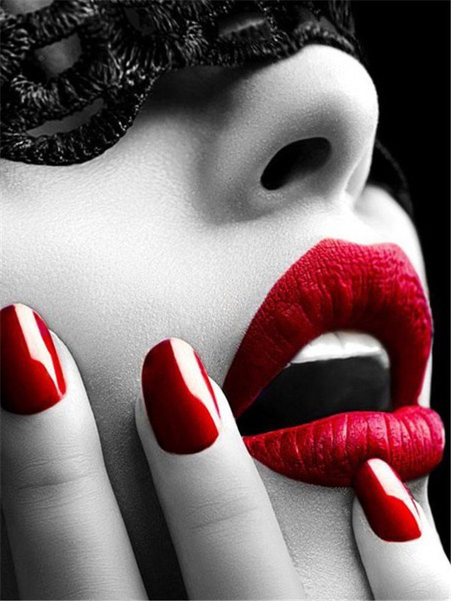 Diamond Painting Pakket - Rode Lippen en Nagels - 50x40 cm - Complete ...