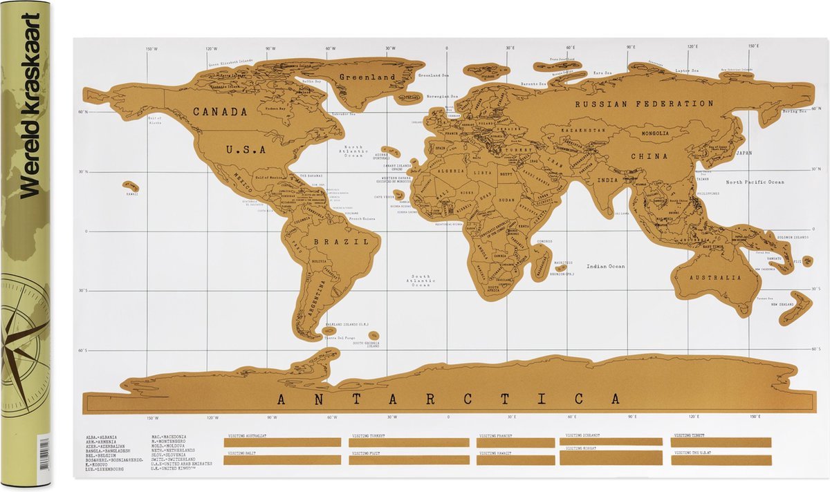 Wereldkaart Kras Kaart XL - World Scratch Map Deluxe - 88cm x 52cm ...