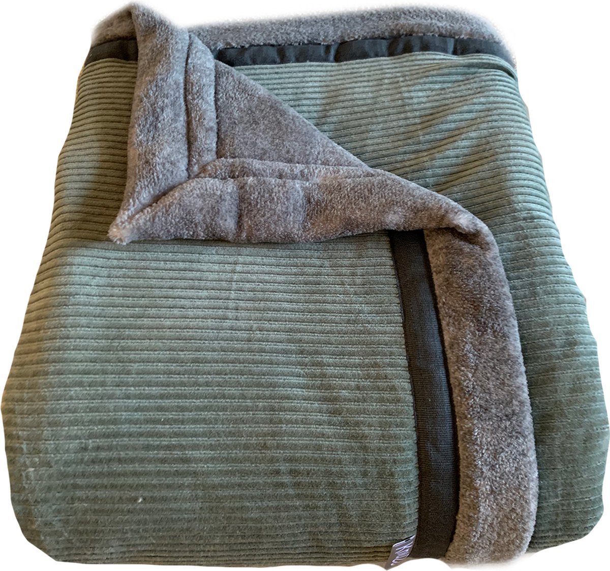 Handgemaakte extra grote woondeken of plaid groen jersey rib velours ...