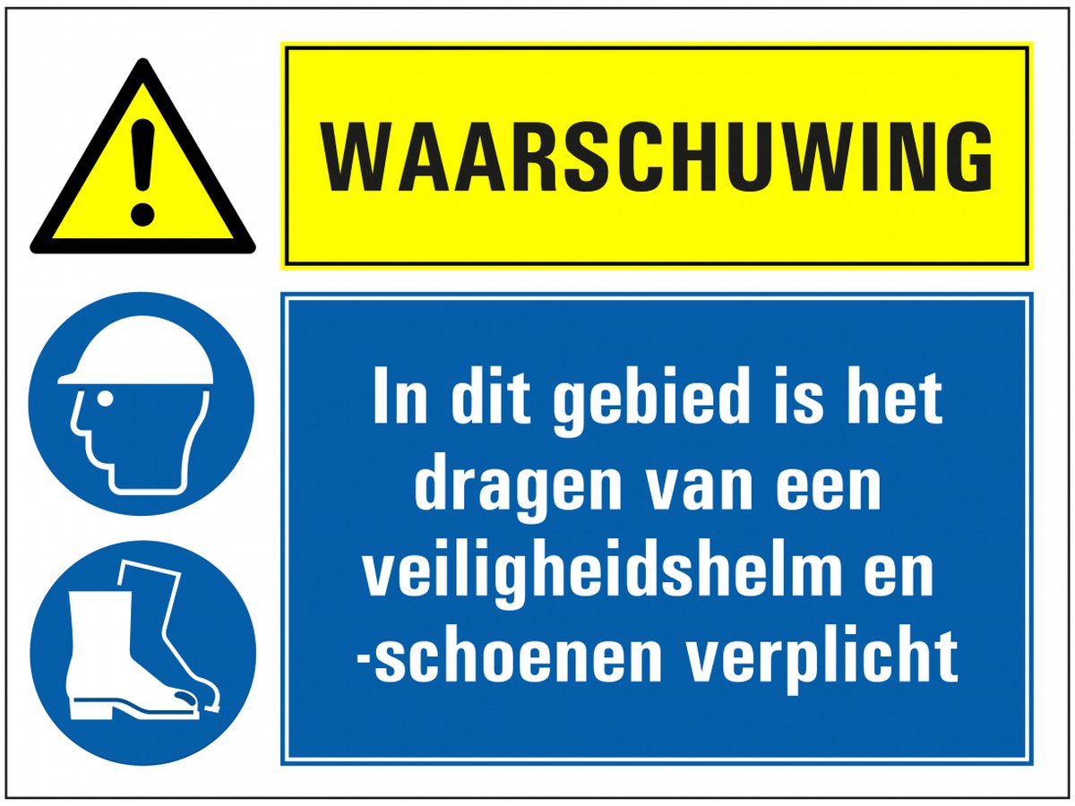 Waarschuwing veiligheidshelm en -schoenen verplicht bord 280 x 210 mm ...
