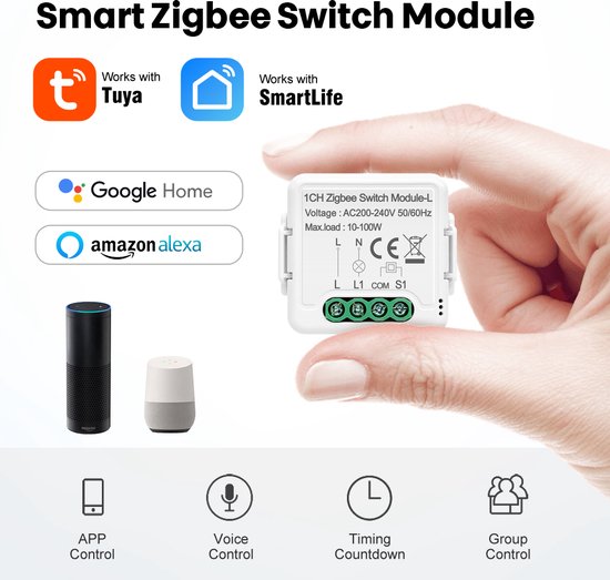 Zigbee Mini Switch module - 1 Channel - Zonder Neutraal draad (blauw ...