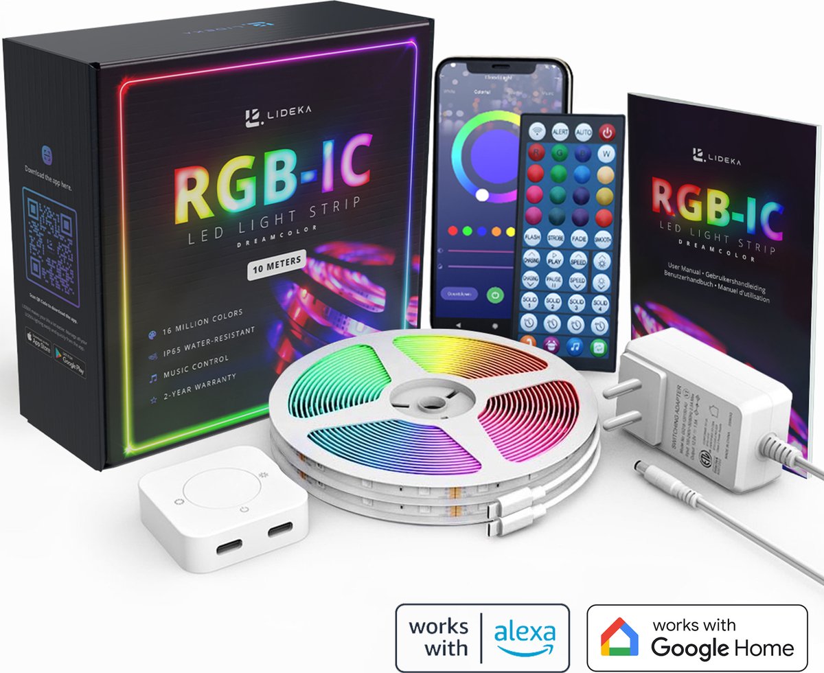 Lideka® - LED strip 10 Meter (2x5) - RGB-IC - Dreamcolor - Special effects - met App -... | bol.com