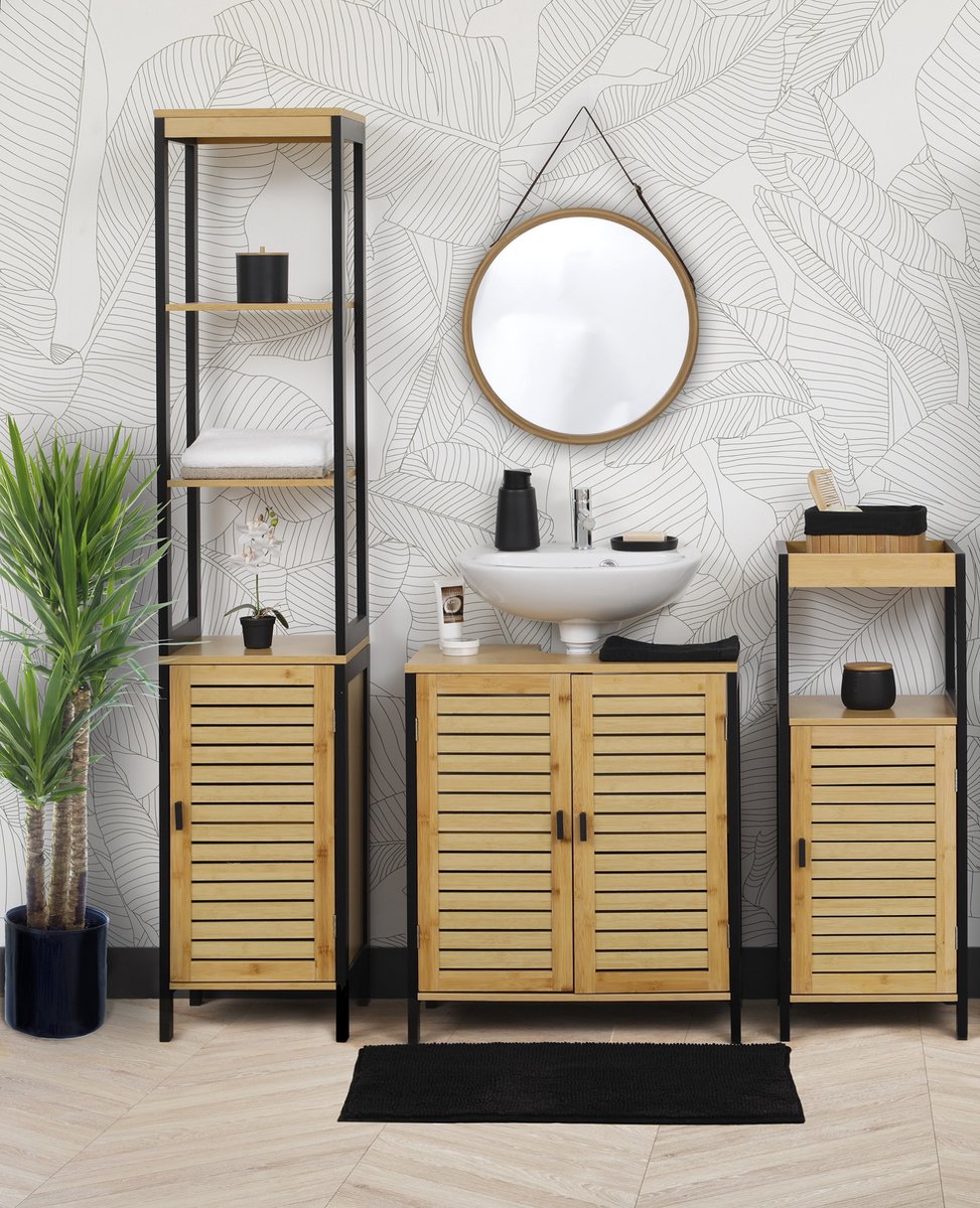 4goodz Hoge Badkamerkast Kolomkst Bamboe/MDF 30x38x170 cm Bruin/Zwart ...