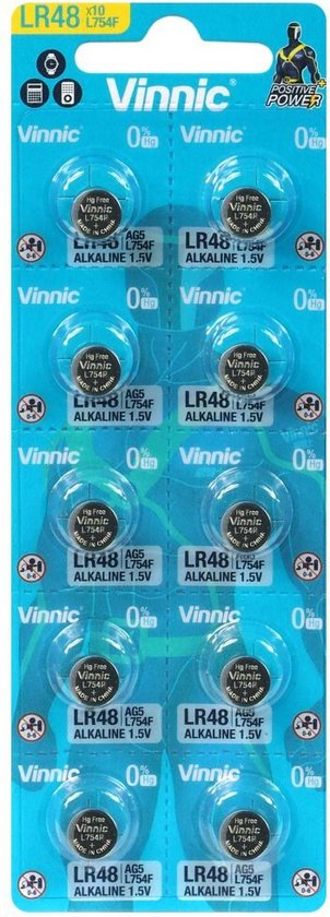 Alkaline mini knoopbatterij Vinnic G5 / LR48 / AG5 blister van 10 stuks | bol