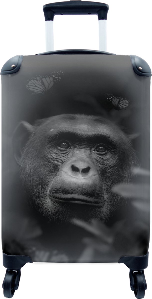 MuchoWow® Koffer - Portret van een aap met vlinders in de jungle - zwart wit - Past... | bol.com