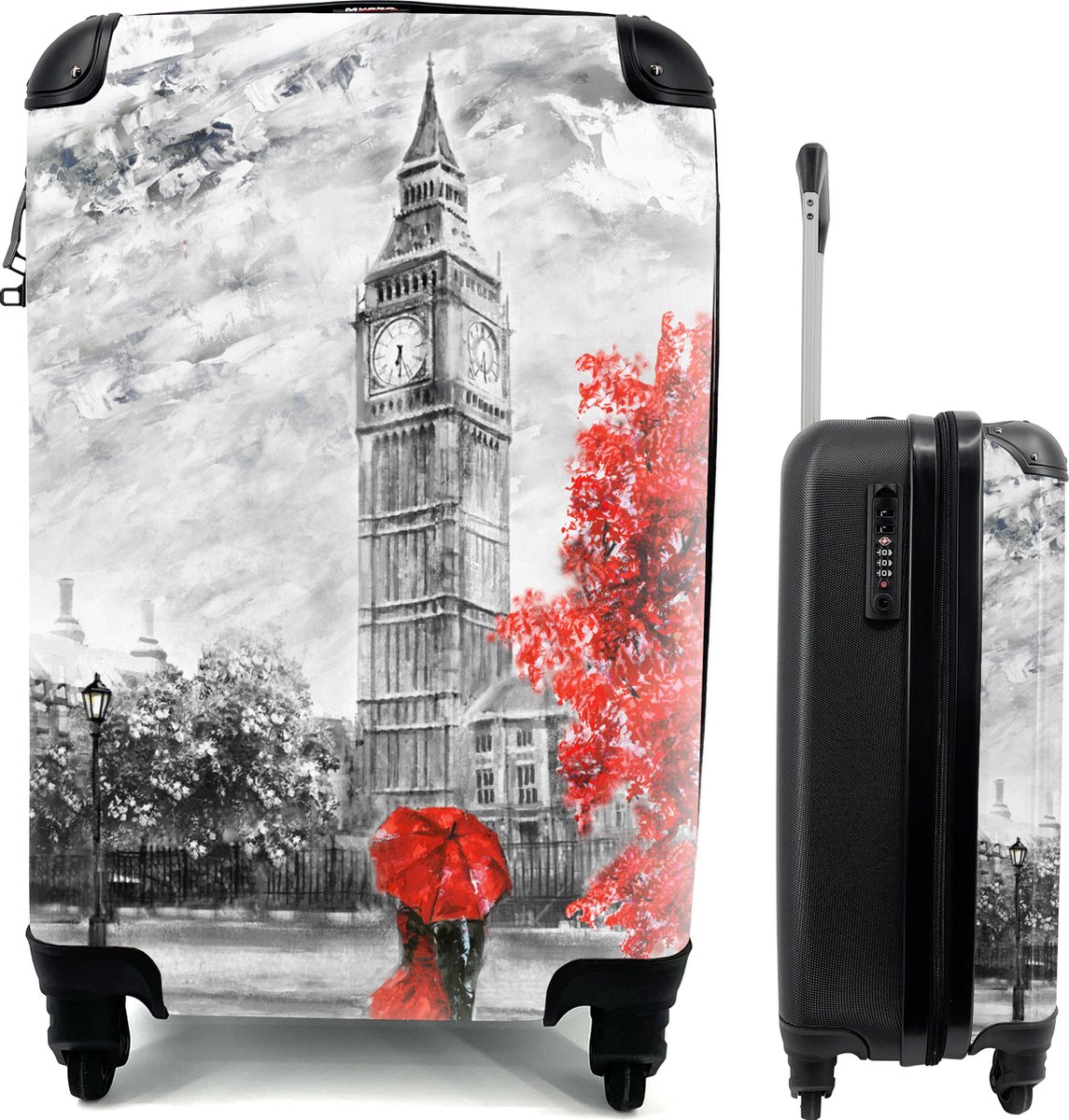 MuchoWow® Koffer - Schilderij - Big Ben - Rood - Paraplu - Past binnen ...