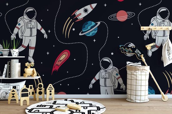 Astronaut in Space with Rockets | Decoratie | Jongens behang ...