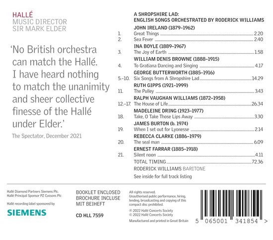 Roderick Williams, Hallé Orchestra, Sir Mark Elder - A Shropshire Lad ...