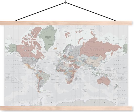 Schoolplaat - Textielposter - Wereldkaart - Vintage - Pastel - Aarde - Grijs -... | bol.com