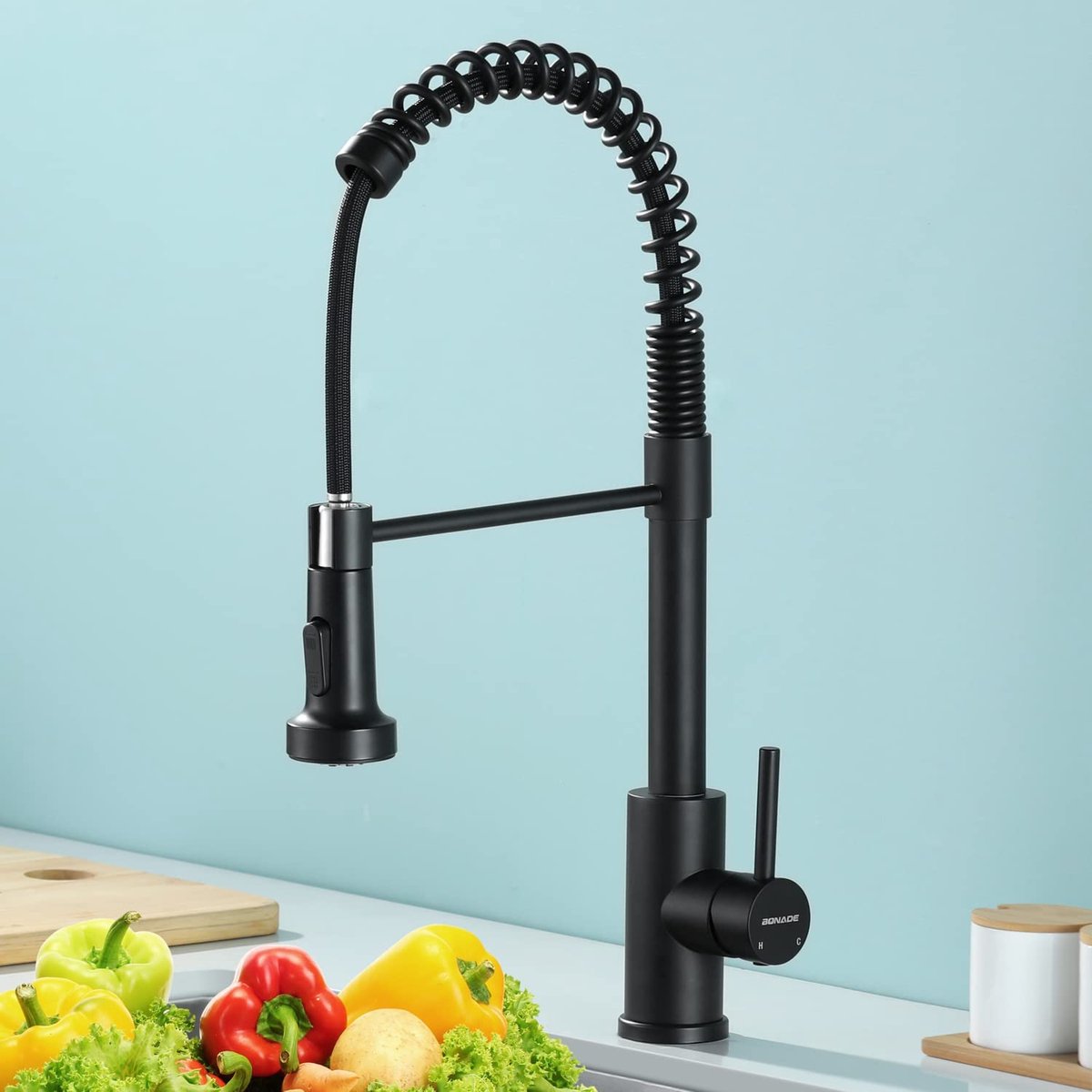 BONADE Hogedruk kraan keuken zwart, keukenkraan met douche uittrekbaar, mengkraan... | bol.com