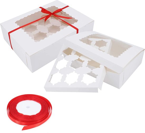 10 stuks Cupcake doos met 4/6 verwijderbare inzetstukken - Witte ...