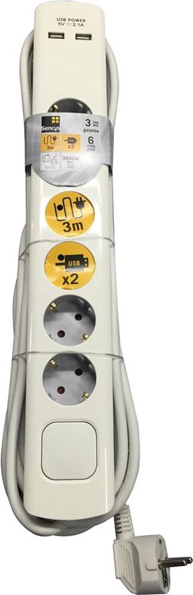 Sencys Stekkerdoos Schuko 6-polig 3m | bol.com