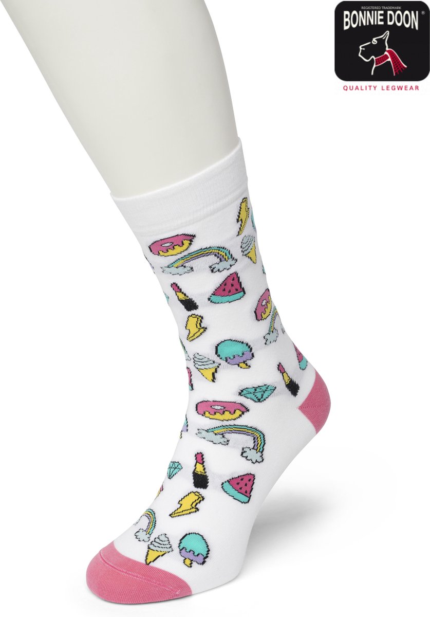 Bonnie Doon Dames Sokken met Zoetigheden Print maat 36/42 Wit - Thema Sokken - Zoet en... | bol