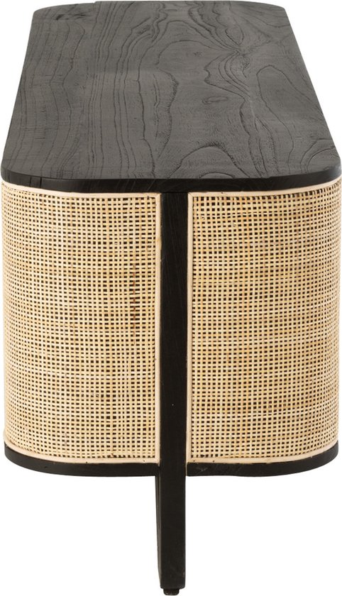 Rotan - TV-meubel - hout - rotan - zwart - naturel - 2 lades - 1 grote ...