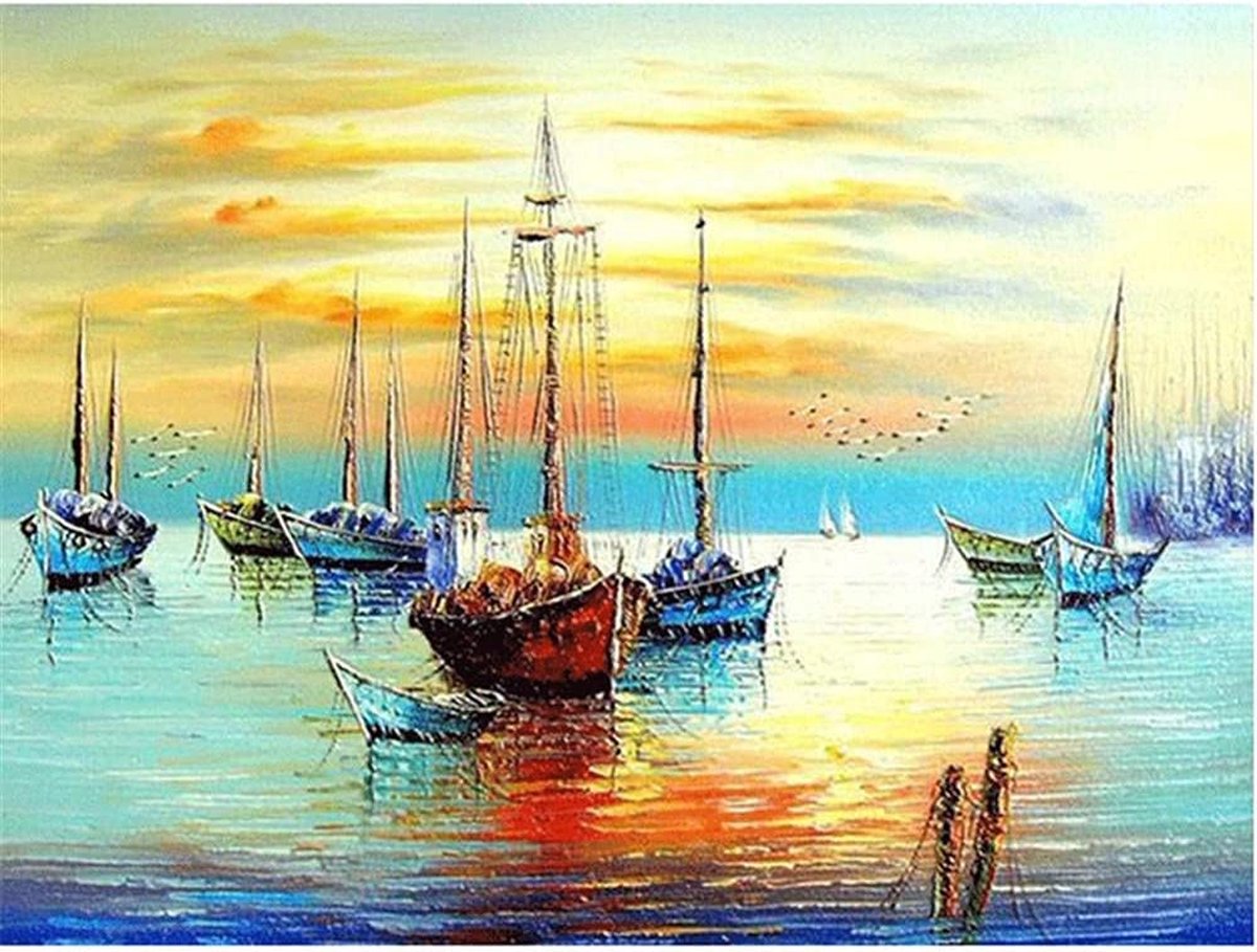 Diamond painting - Schilderen op Nummer - Zeilboten in de haven - 40 x ...
