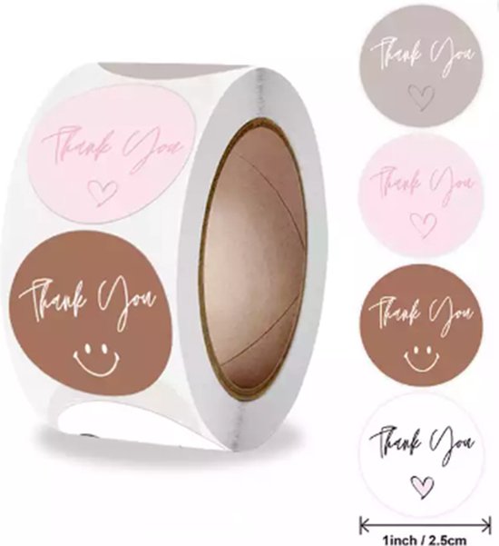 FISKA - 500 Stickers Thank You Mix Op Een Rol - 2,5cm - Stickers Thank you - Label... | bol