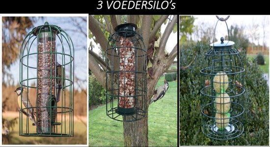 3 Stuks !! Vogelvoeder silo's met Beschermkooi -- Zadensilo - Pindasilo ...