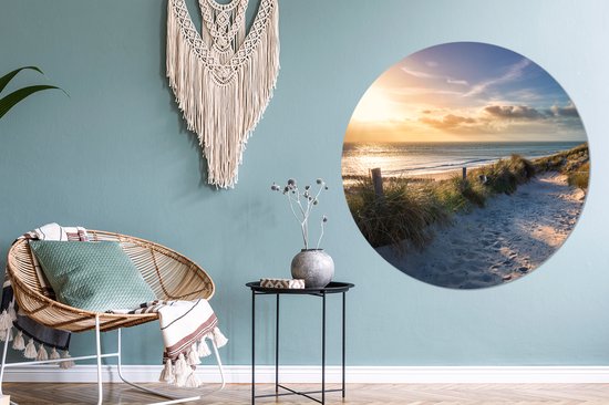 WallCircle - Behangcirkel - Zelfklevend behang - Strand - Zee - Duin - Bankje -... | bol