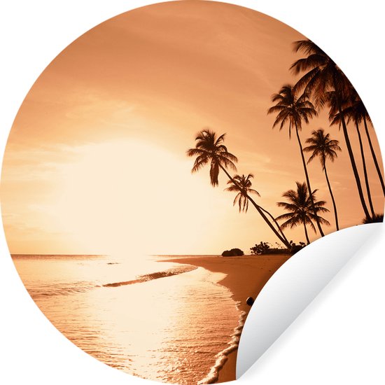 WallCircle - Behangcirkel - Strand - Palmboom - Zon - Zee - Zelfklevend behang -... | bol