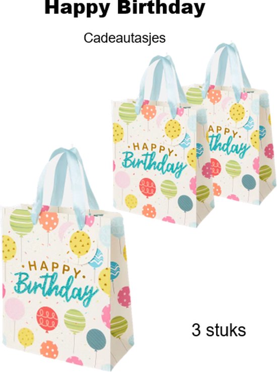 Cadeautasjes Happy Birthday - Cadeauverpakking - Uitdeeltasjes - 3 ...