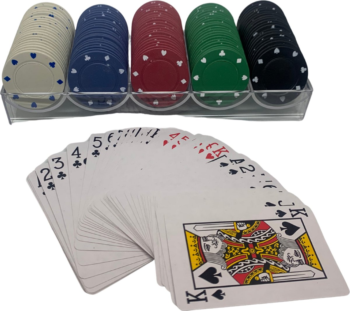 Pokerset voor beginners met handige opbergdoos fiches - 100 fiches en ...