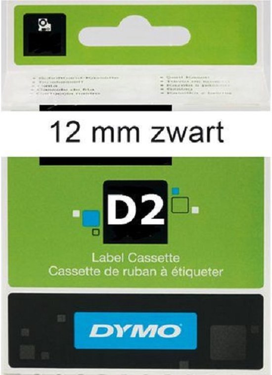 Lettertape Dymo - D2 61211 - Zwart op witte tape - 12mmx10mtr. | bol