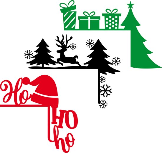 Kerstdecoratie - 3 Deurhoeken 'HoHoHo'-'Pakjes'-'Rendier' - A4 (klein ...