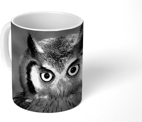 Mok - Koffiemok - Vogel - Uil - Portret- Zwart - Wit - Mokken - 350 ML ...