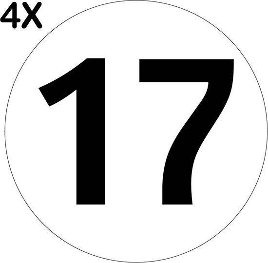 Containerstickers Huisnummer "17" - 25x25cm - Wit met Zwarte Cirkel ...
