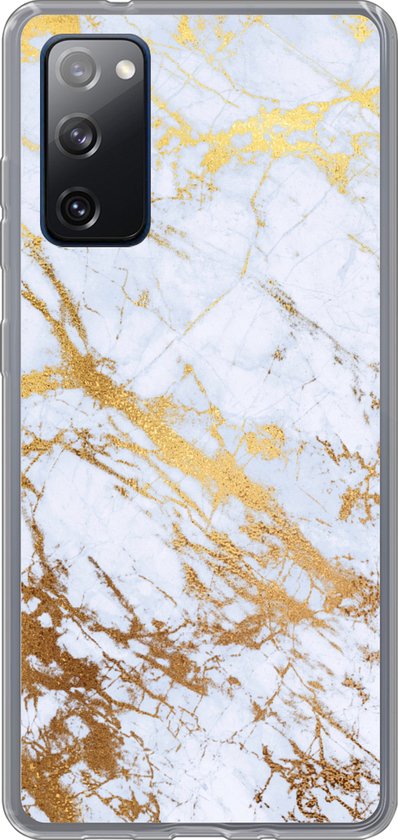 Telefoonhoesje Geschikt voor Samsung Galaxy S20 FE hoesje - Marmer print - Goud - Wit... | bol