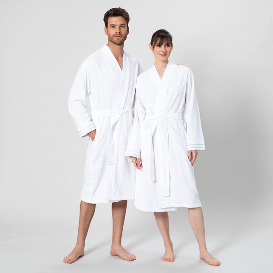 Chakra Anton - Unisex Badjas - Wit/Licht Aqua | bol.com