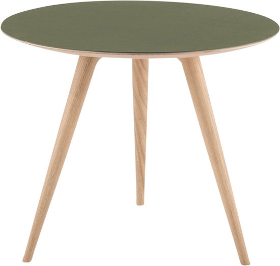 Gazzda Arp side table houten bijzettafel whitewash - met linoleum tafelblad olive - Ø... | bol.com