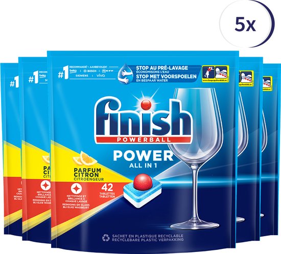 Finish Power All in 1 Citroen Vaatwastabletten - 42 Stuks x5 | bol