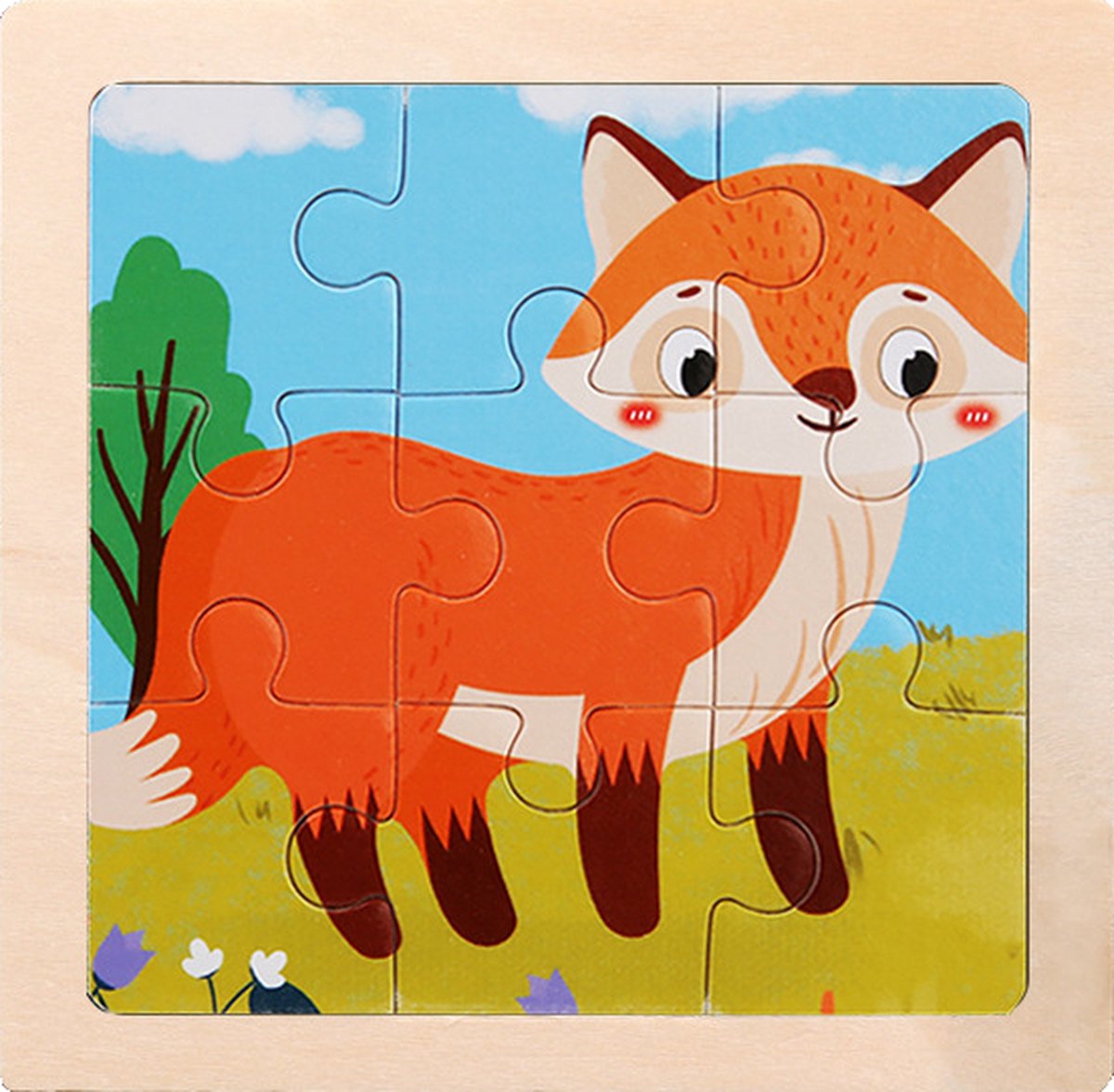 Houten puzzel - Vos - 9 delig - 11x11 cm - Montessori | bol.com