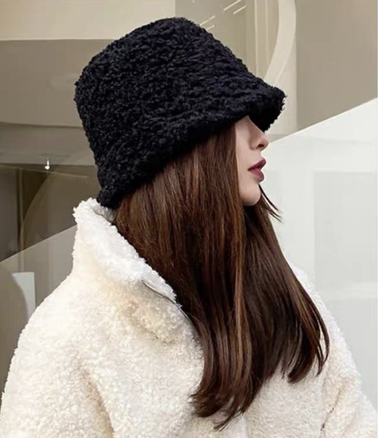 Bucket hat Teddy - Maat M - Hoedje Bontmuts Muts Wintersport - Zwart ...