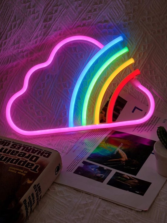 Neon led lamp - Wolk Roze - Regenboog - 18 x 28 cm - Incl. 3 AA ...