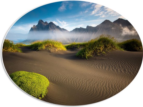 WallClassics - PVC Schuimplaat Ovaal - Bergen in de Verte bij Duinen ...