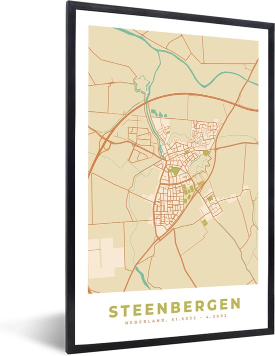 Fotolijst incl. Poster - Stadskaart - Kaart - Steenbergen - Plattegrond ...