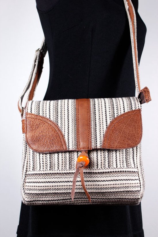 Schoudertas Soma-kleur Beja-katoen met leer-25 x 25 x 7 cm | bol
