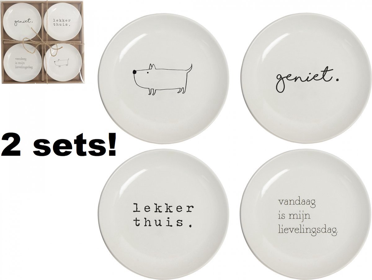 Gusta - Gebaksbordjes - ø 15 cm - 2 Sets van 4 bordjes - Porselein ...