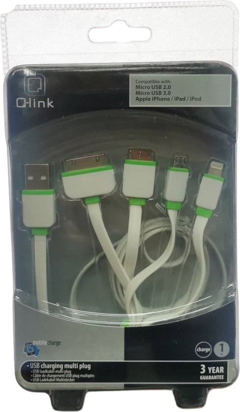 Q-link USB laadkabel Multi-plug - 1 m - Groen | bol