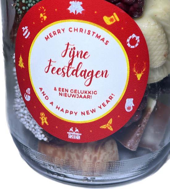 Glazen Snoeppot Gevuld "Fijne Feestdagen" - 300 gram - chocolade ...