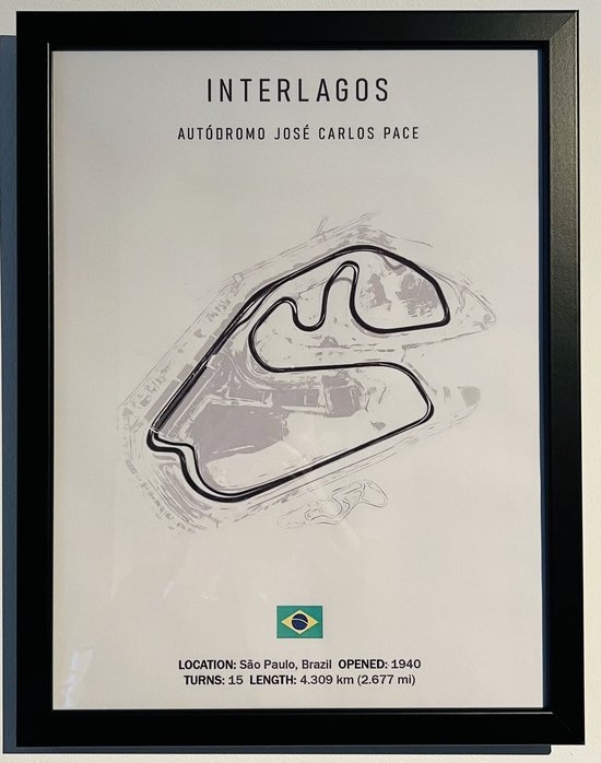 Interlagos (Brazilie) Circuit op Canvas incl. Lijst - Met Plaatselijke ...